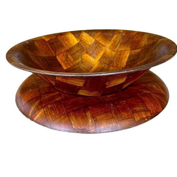 Vintage | Dining | Vintage 7s Wedge Weave Wooden Xl Bowl And Tray Very ...